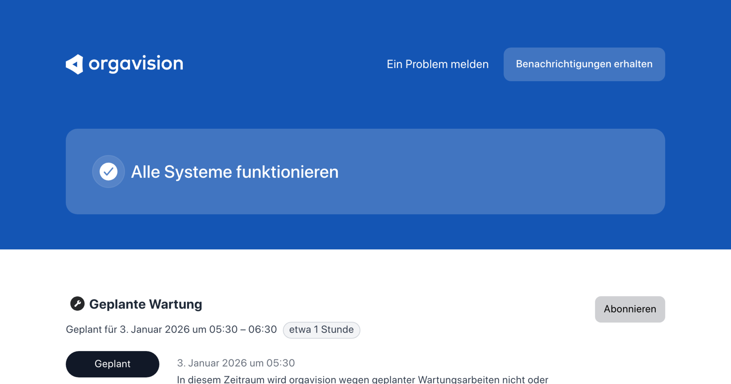 Häufige Login und Aufrufprobleme - Details zu Vorfällen - orgavision - Status